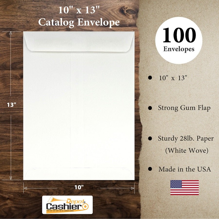10" x 13" Catalog (Open End) Envelope, 28lb. White, Gum Flap – Cashier ...
