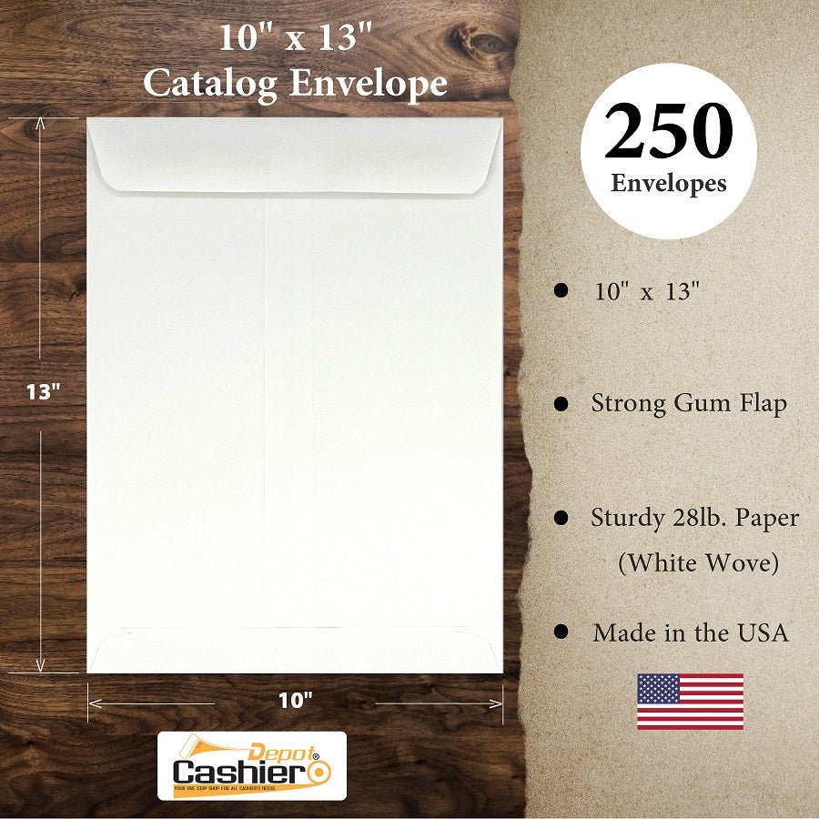 10" x 13" Catalog (Open End) Envelope, 28lb. White, Gum Flap – Cashier ...
