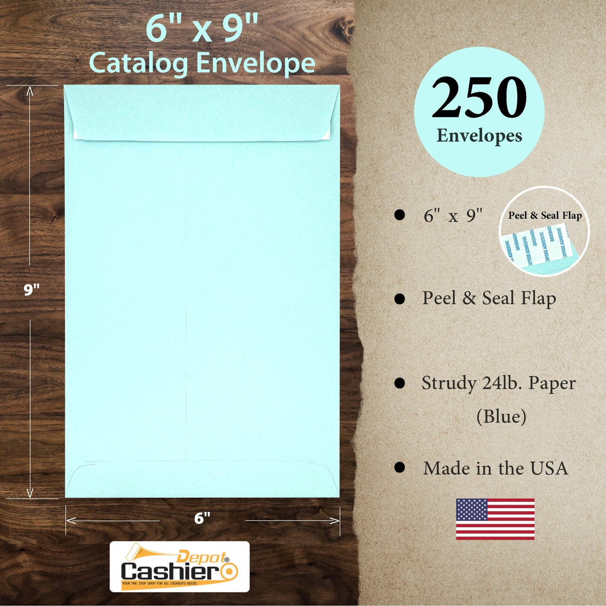 6" x 9" Catalog Envelopes, 24lb. Blue, Peel & Seal Flap – Cashier Depot