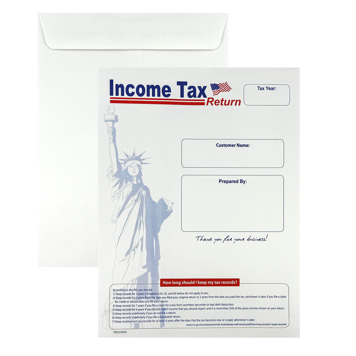Income Tax Return Envelopes 10" x 13", 28lb., Lady Liberty – Cashier Depot