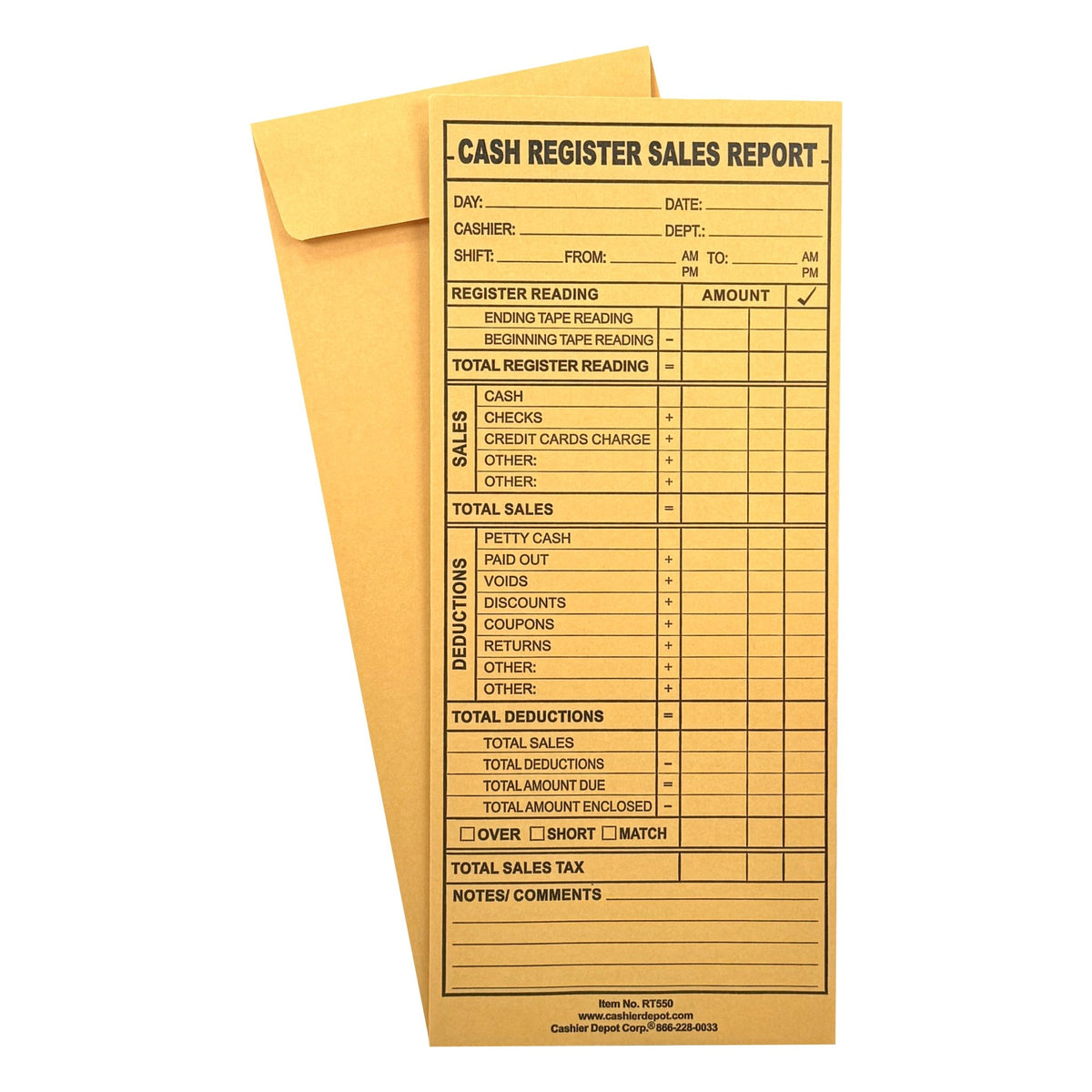 Cash Register Sales Report Envelope RT550, 4 1/8" x 9 1/2", Sturdy 24l ...