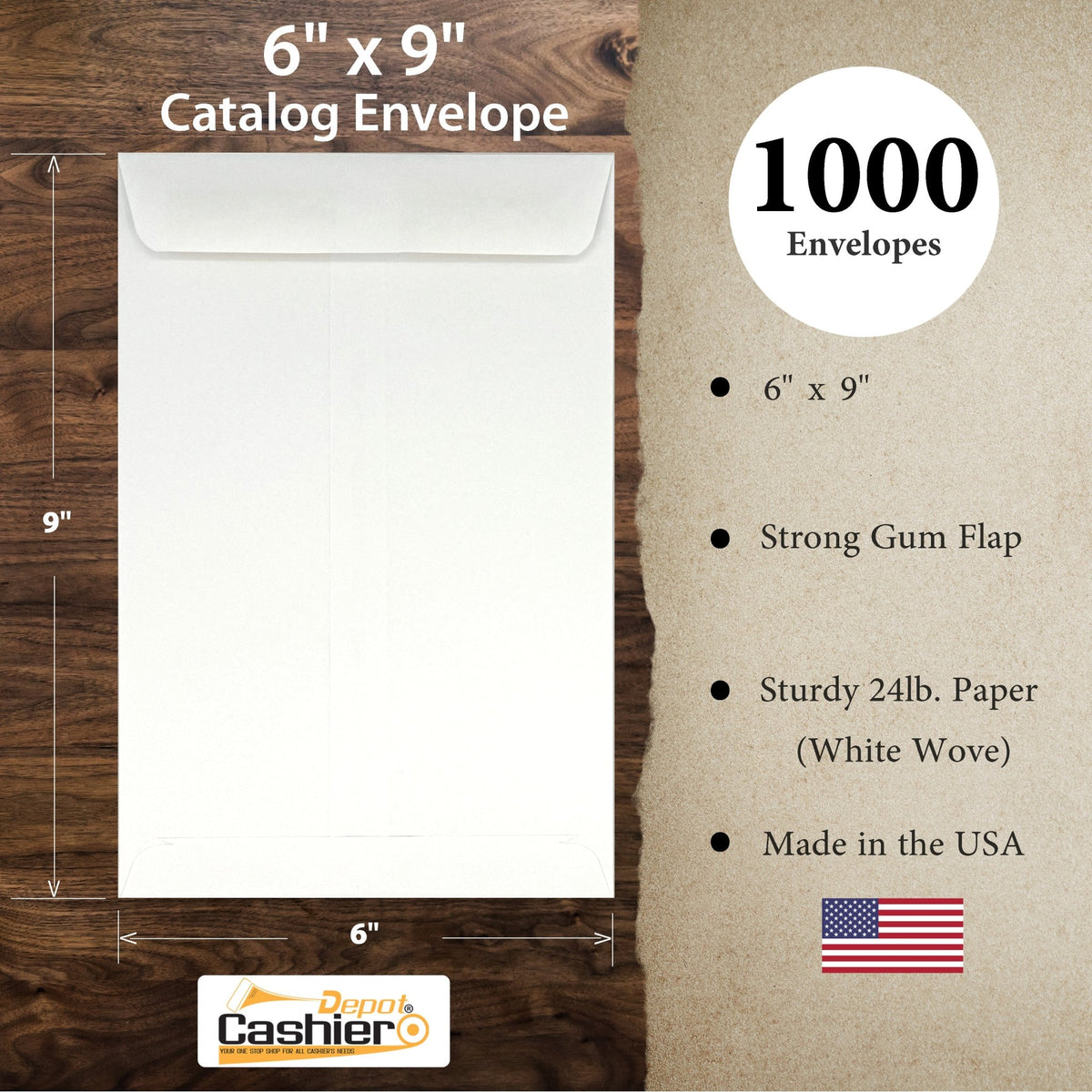 6" x 9" Catalog (Open End) Envelopes, Premium 24lb. White, Gum Flap ...