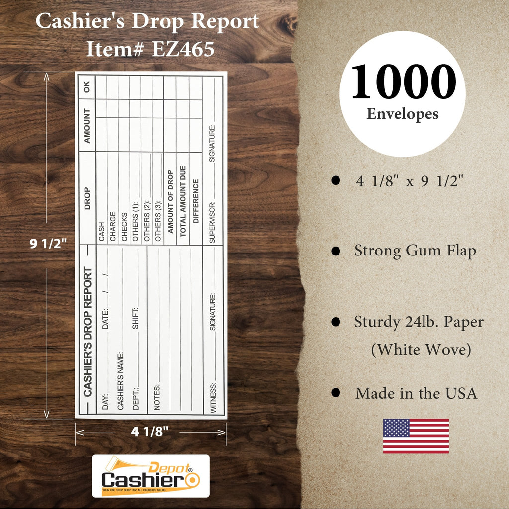 Cashier Depot EZ465 Cashier's Drop Report Envelope, 4 1/8" x 9 1/2 ...