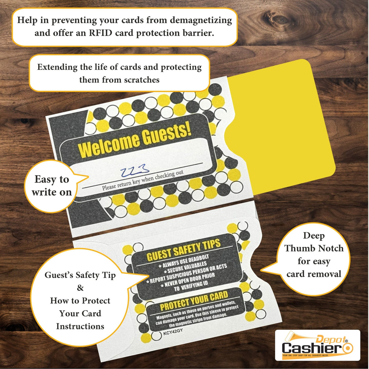 Welcome Guest" Key Card Sleeve 2 3/8" X 3 1/2" Gray/Yellow – Cashier Depot