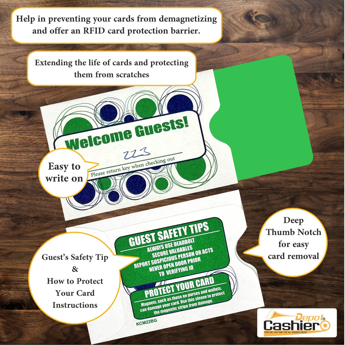 Hotel Welcome Guest" Key Card Sleeve Holder Blue/Green – Cashier Depot