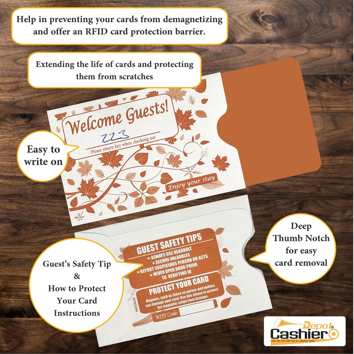 Hotel Welcome Guest Key Card Sleeve, 2 3/8" X 3 1/2" Orange – Cashier Depot